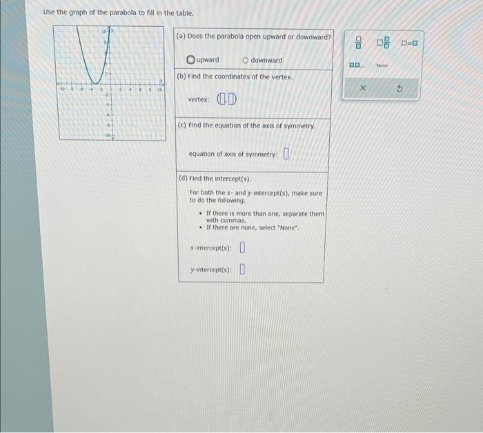 Solved Use the graph of the parabola to fill in the table. | Chegg.com