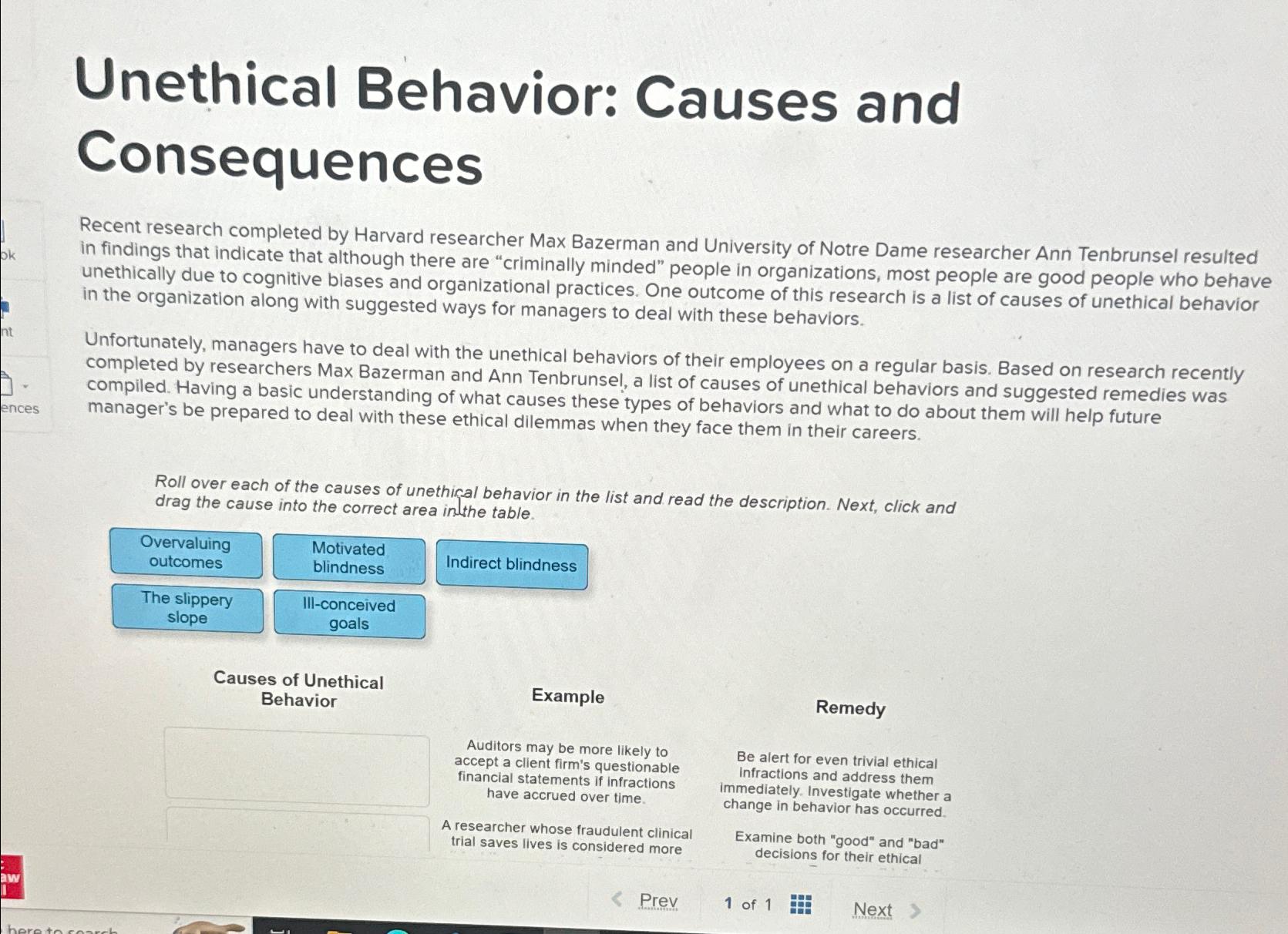 Unethical Behavior: Causes andConsequencesRecent | Chegg.com