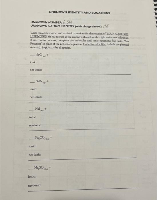 Solved Write Molecular Ionic And Ionic Equations For The 3707