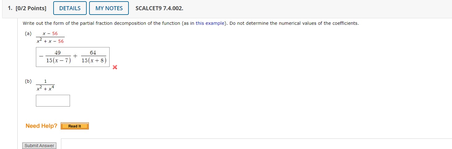 Solved Write out the form of the partial fraction | Chegg.com