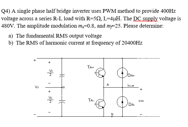 Solved Q4) ﻿A single phase half bridge inverter uses PWM | Chegg.com