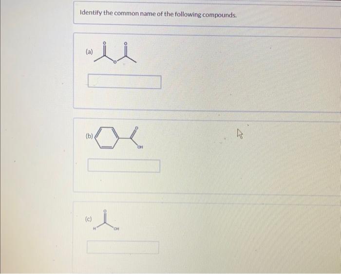 Solved Identify the common name of the following compounds. | Chegg.com