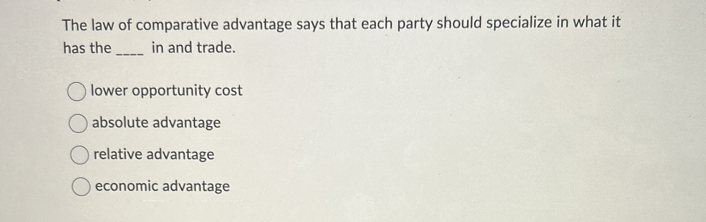 Solved The law of comparative advantage says that each party | Chegg.com
