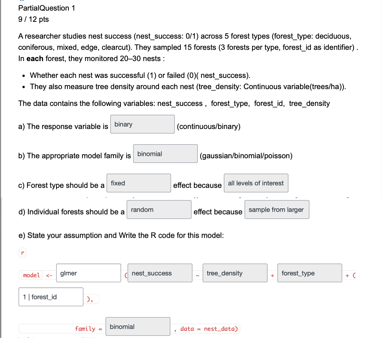 Solved PartialQuestion 19 / 12 ﻿ptsA researcher studies nest | Chegg.com