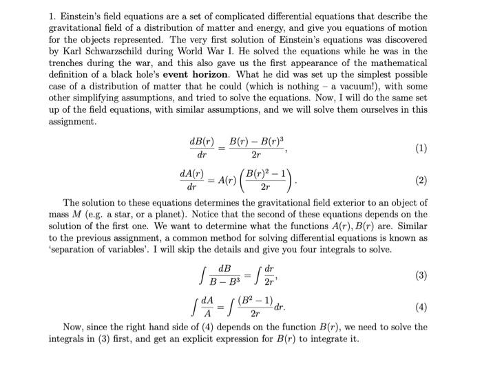 Solved 1. Einstein's field equations are a set of | Chegg.com