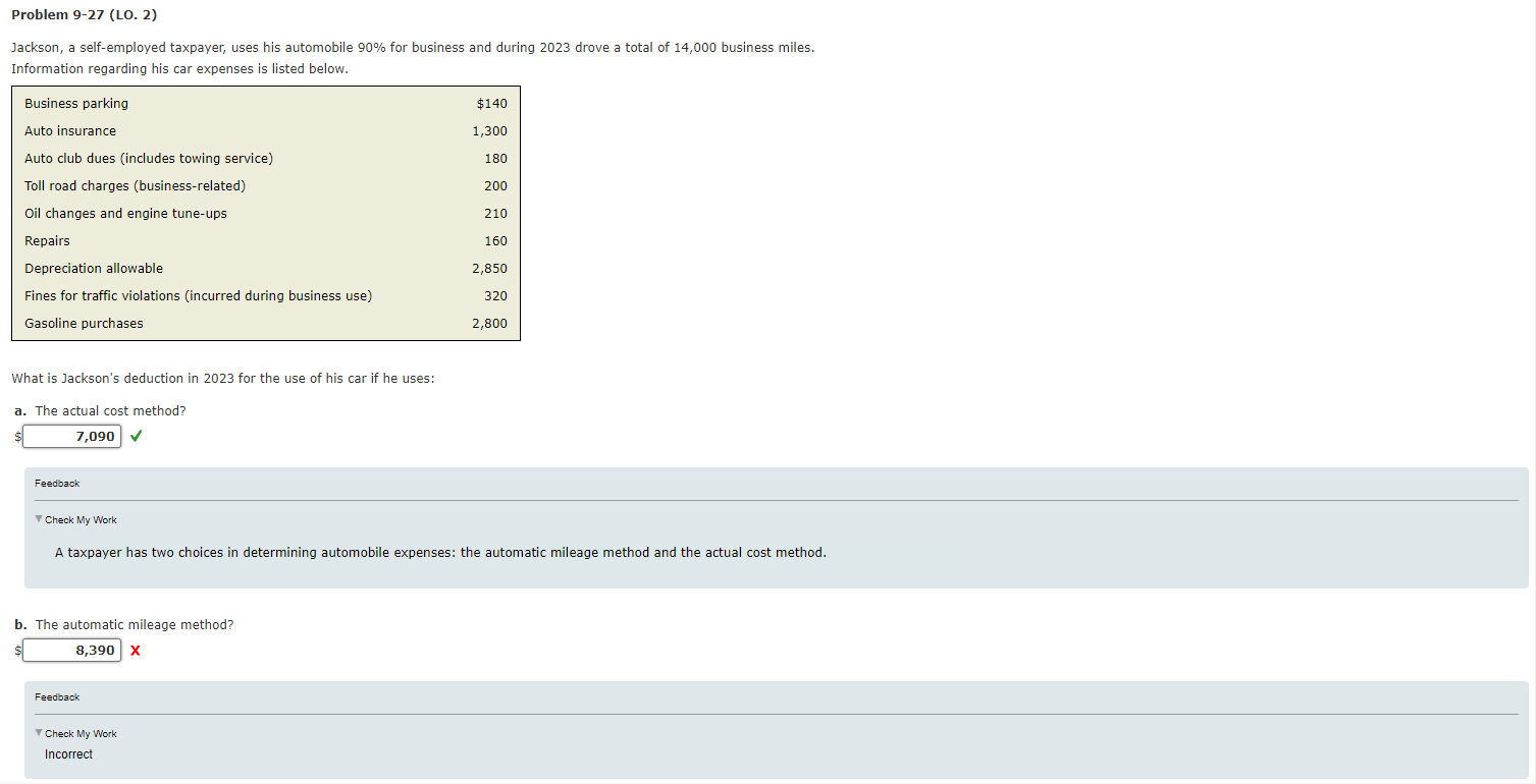 Solved I need assistance with the automatic mileage method. | Chegg.com