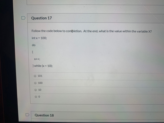 Solved Question 17 Follow the code below to completion. At | Chegg.com