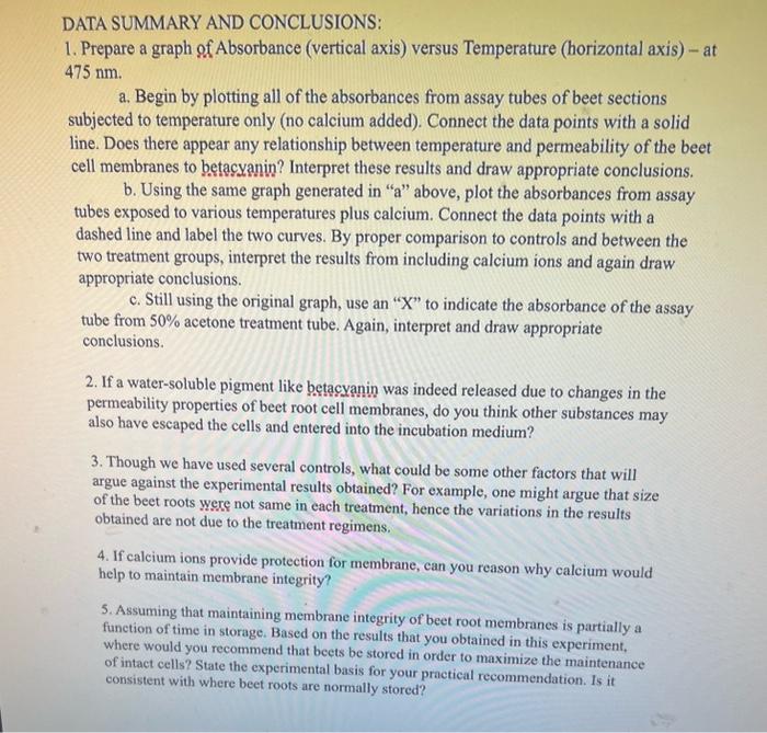 DATA SUMMARY AND CONCLUSIONS: 1. Prepare a graph of | Chegg.com