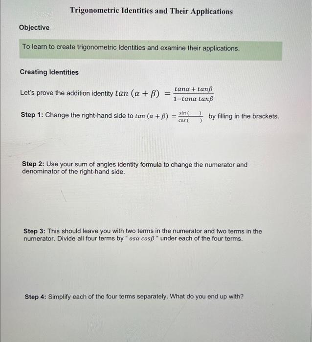 Solved Trigonometric Identities and Their Applications | Chegg.com