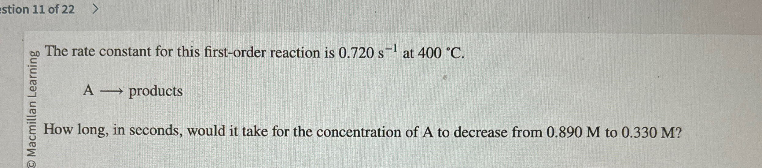 The rate constant for this first-order reaction is | Chegg.com