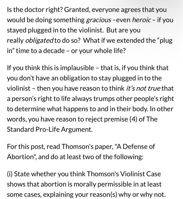 Solved The Standard Pro-Life Argument: 1. The fetus is a | Chegg.com