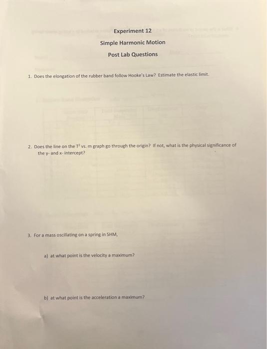 Solved Experiment 12 Simple Harmonic Motion Post Lab | Chegg.com