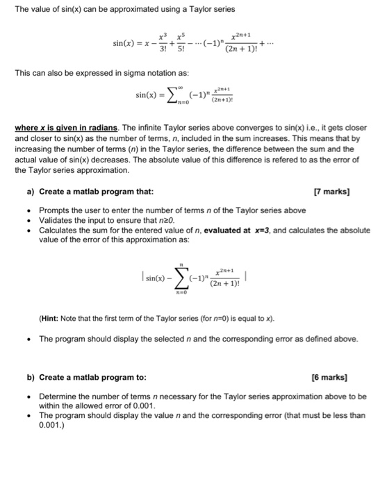 Solved The value of sin(x) can be approximated using a | Chegg.com