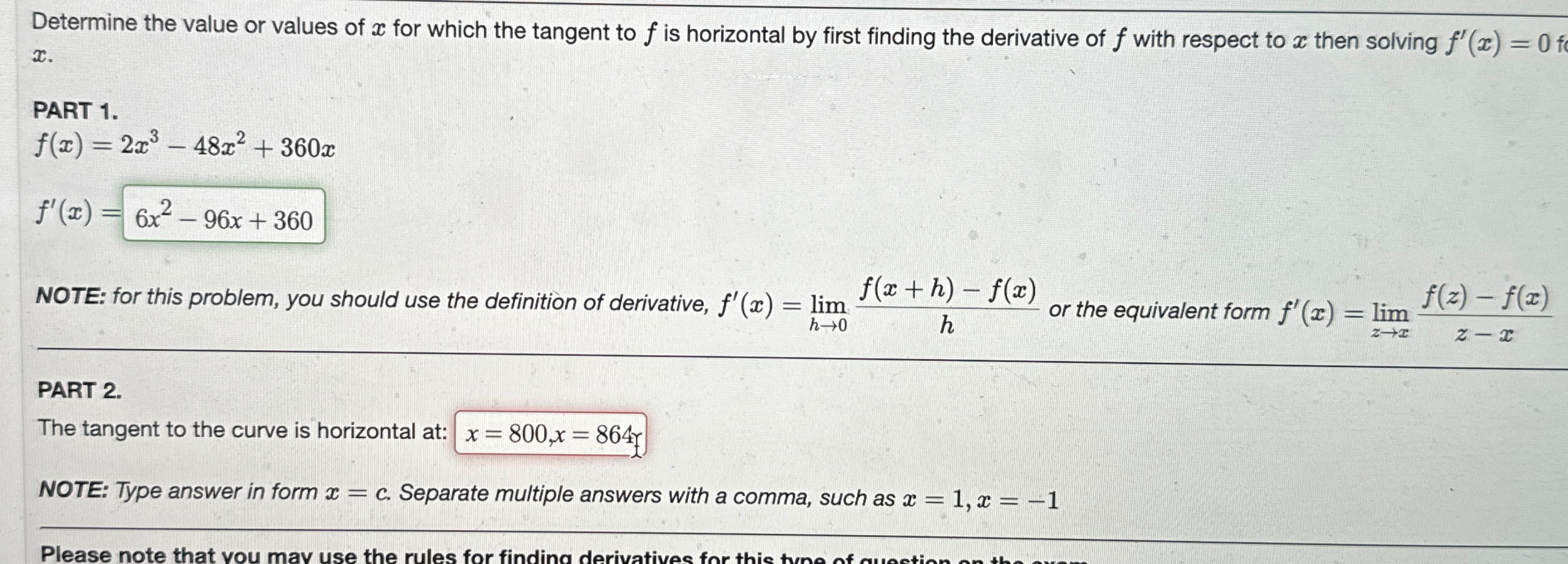 Solved Determine the value or values of x ﻿for which the | Chegg.com