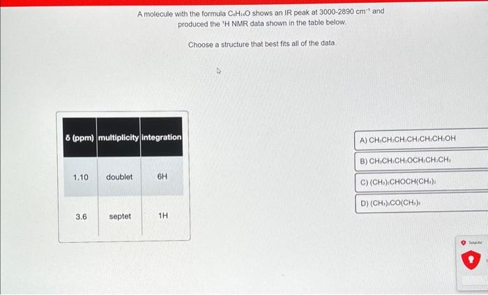 Solved A molecule with the formula C6H14O shows an IR peak | Chegg.com