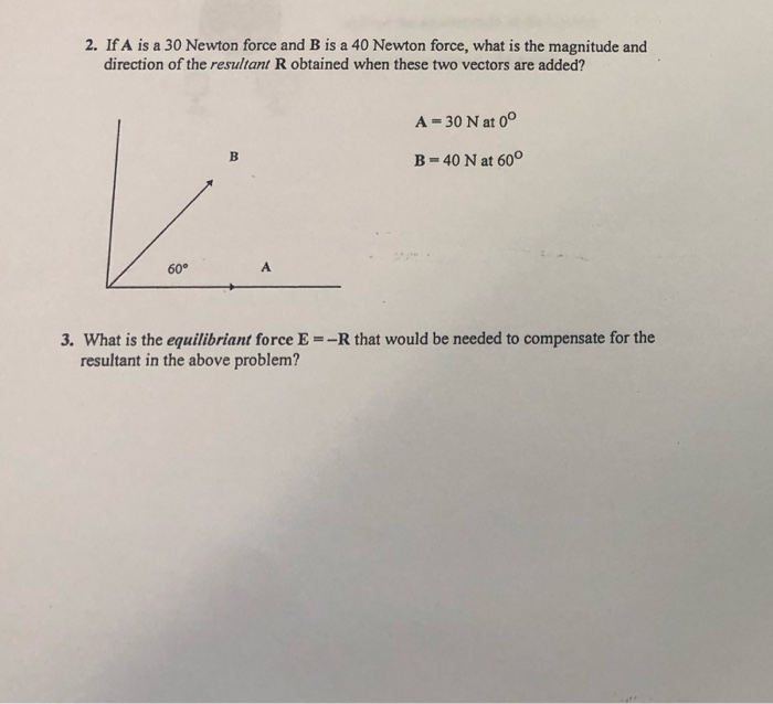 Solved 2. If A is a 30 Newton force and B is a 40 Newton | Chegg.com