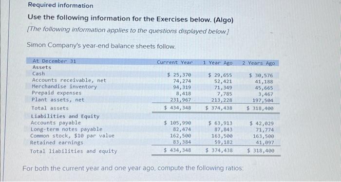 Solved (1-a) Compute the current ratio for each of | Chegg.com