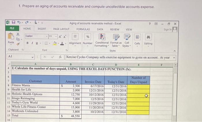 Solved 1. Prepare an aging of accounts receivable and | Chegg.com