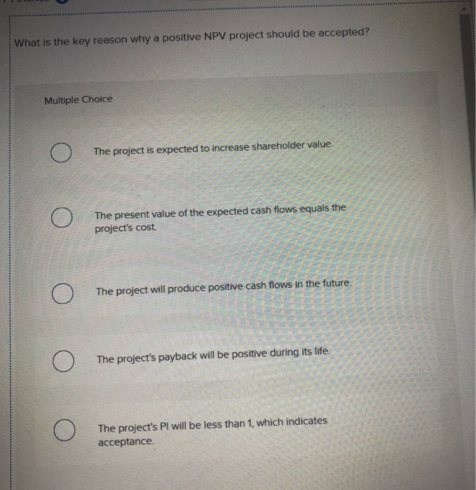 Solved What is the key reason why a positive NPV project | Chegg.com