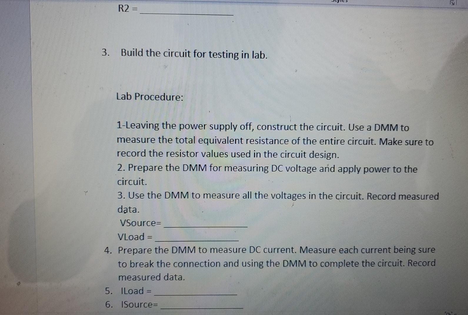 Solved Lab Exercise 5: Designing DC Circuits to | Chegg.com