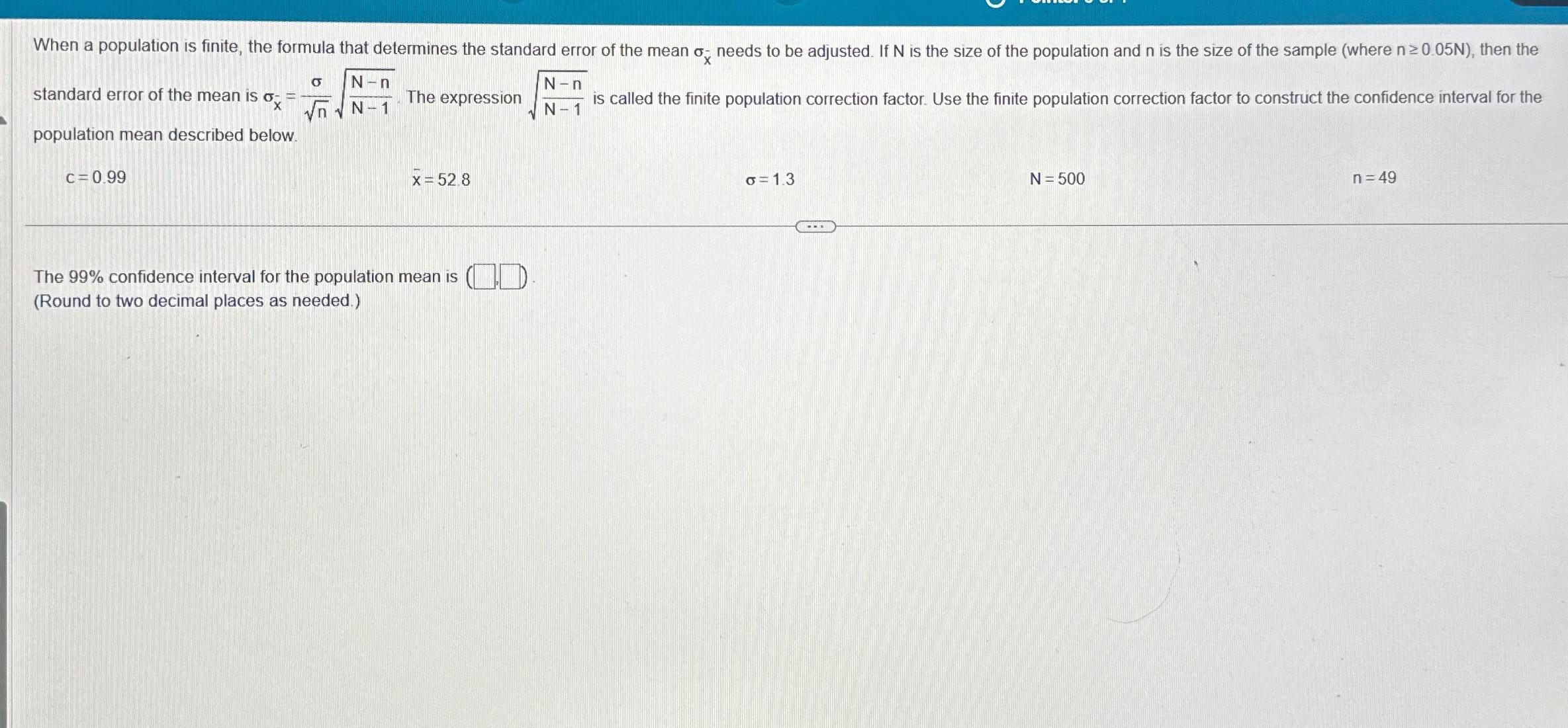 Solved population mean described | Chegg.com