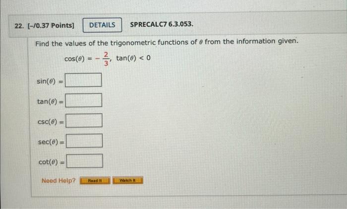 Solved Write the first trigonometric function in terms of | Chegg.com