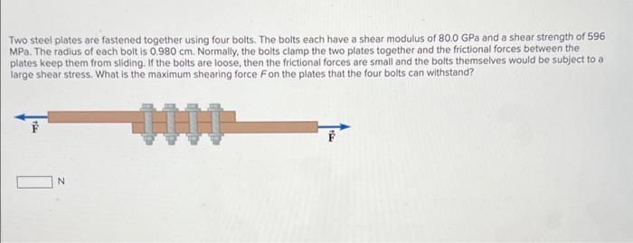 Solved Two steel plates are fastened together using four | Chegg.com