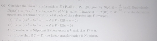 Solved Q6. ﻿Consider the linear transformation: | Chegg.com