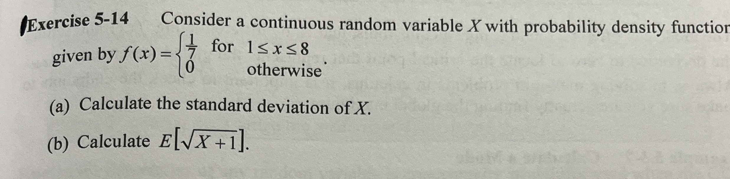 Solved Exercise 5-14 ﻿Consider a continuous random variable | Chegg.com