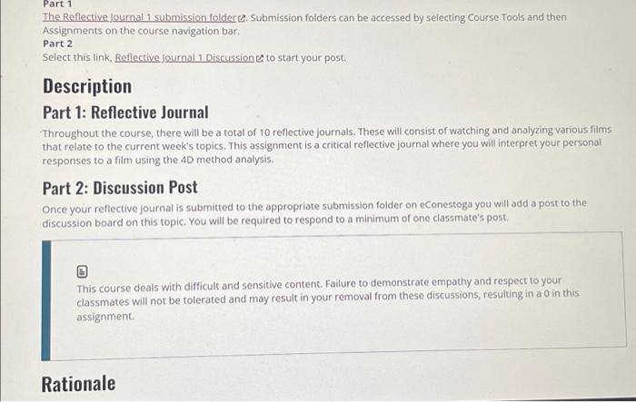 Part 1 The Reflective Journal 1 submission folder . | Chegg.com