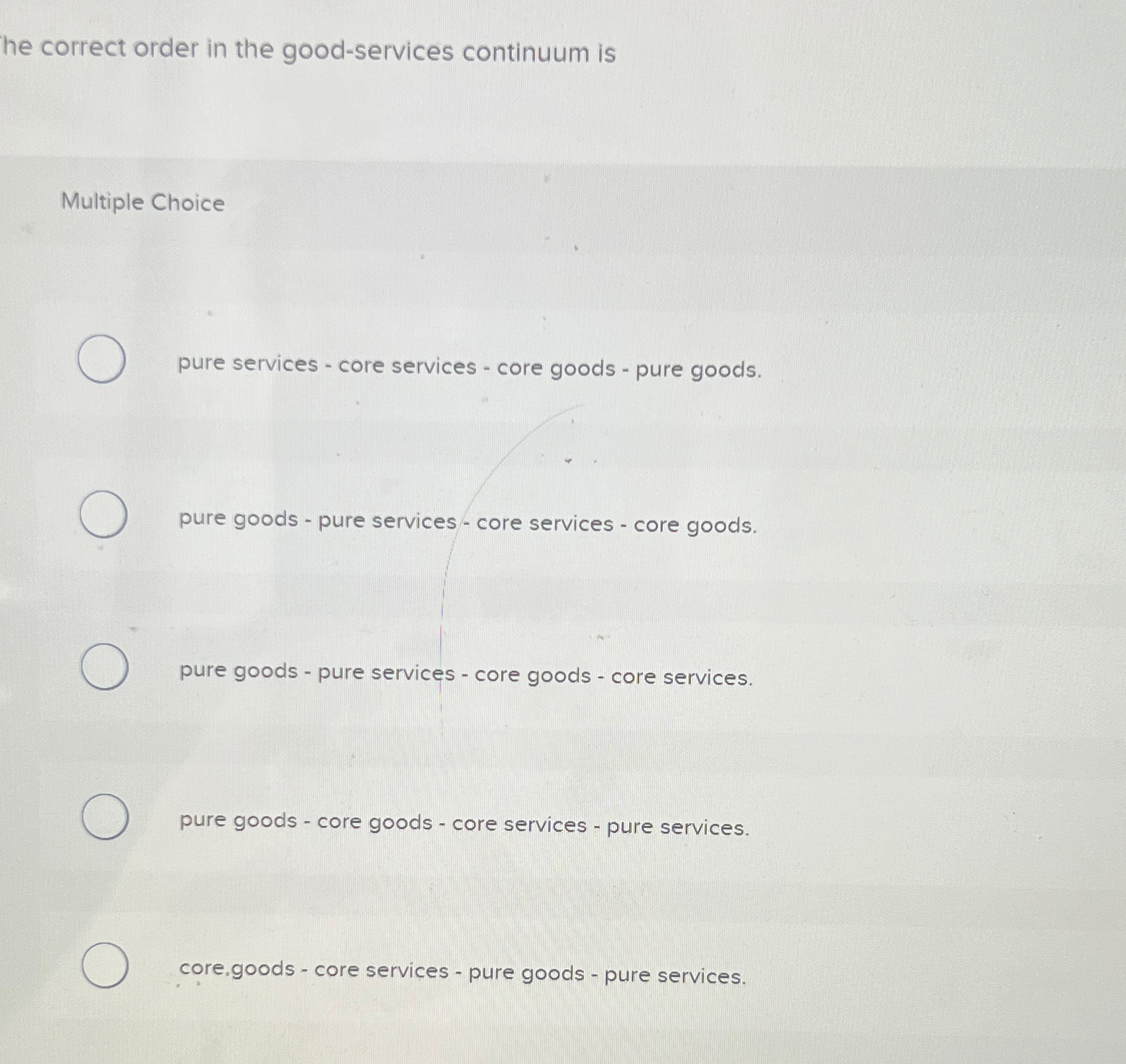 Solved he correct order in the good-services continuum | Chegg.com