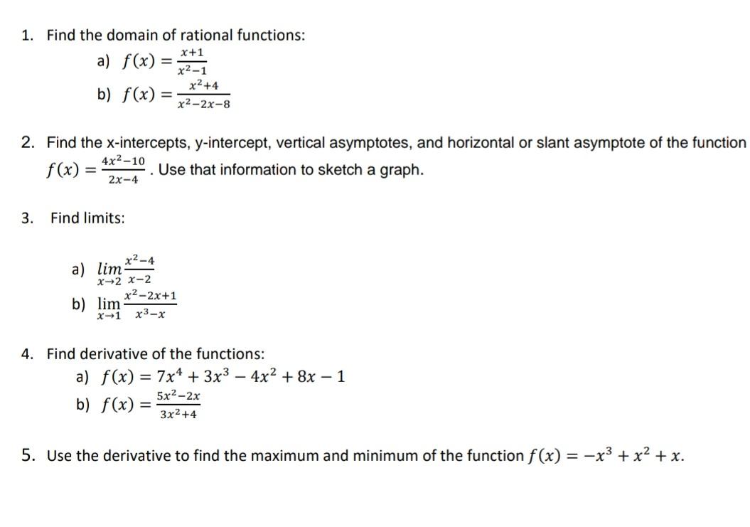 Solved 1. Find the domain of rational functions: a) | Chegg.com