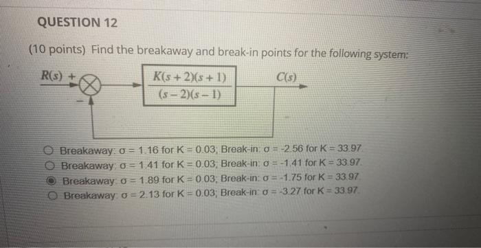 Solved (10 points) Find the breakaway and break-in points | Chegg.com