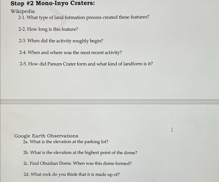 Solved Stop \#2 Mono-Inyo Craters: Wikipedia 2-1. What type | Chegg.com