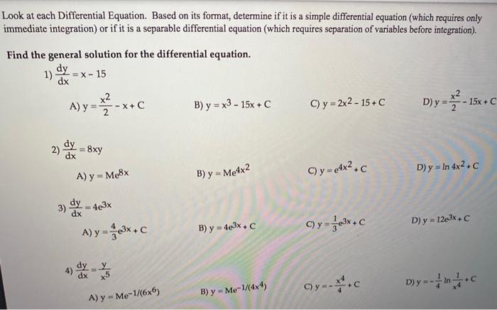 Solved Look at each Differential Equation. Based on its | Chegg.com