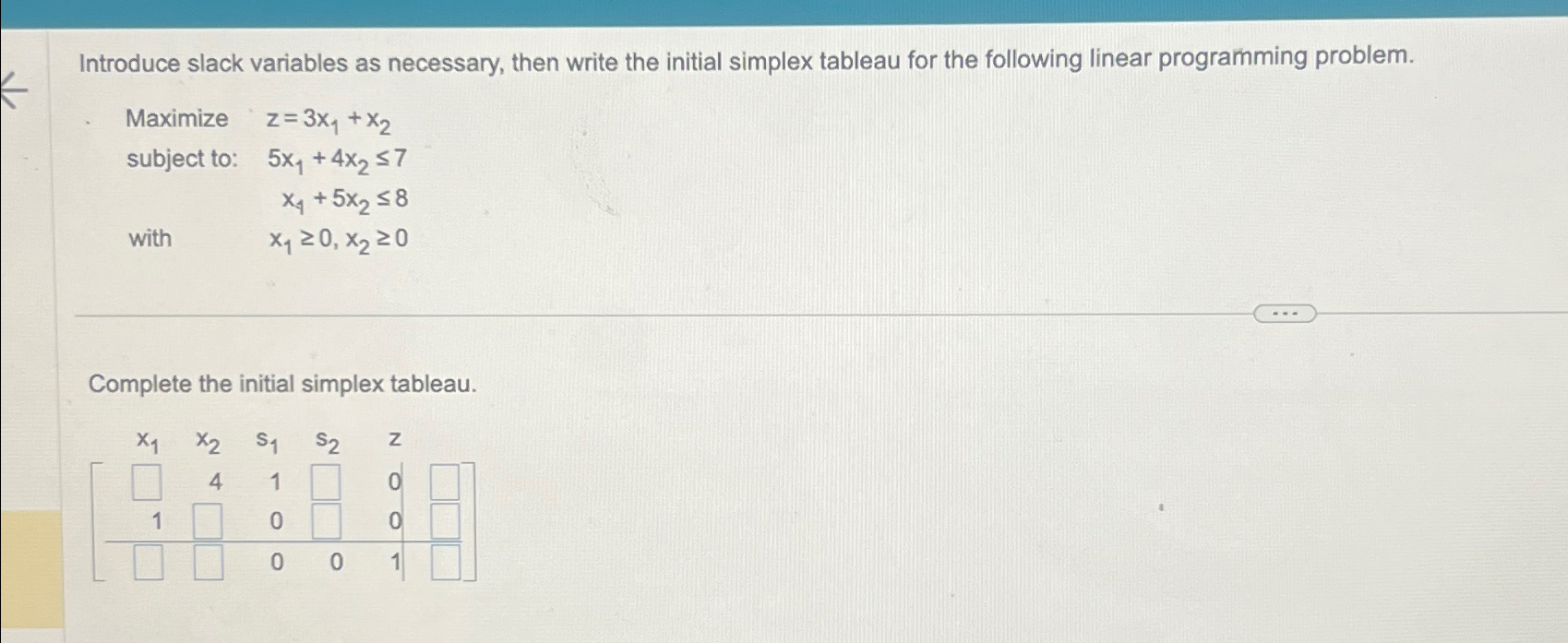 Solved Introduce slack variables as necessary, then write | Chegg.com
