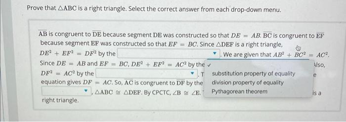 Solved Prove that ABC is a right triangle. Select the | Chegg.com