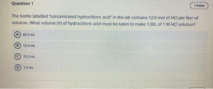 Solved The bottle labelled “concentrated hydrochloric acid” | Chegg.com
