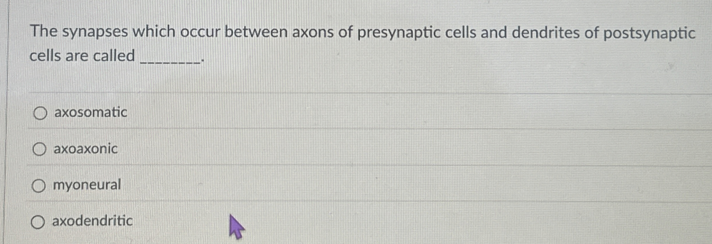 Solved The synapses which occur between axons of presynaptic | Chegg.com