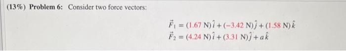 Solved (13\%) Problem 6: Consider two force vectors: | Chegg.com