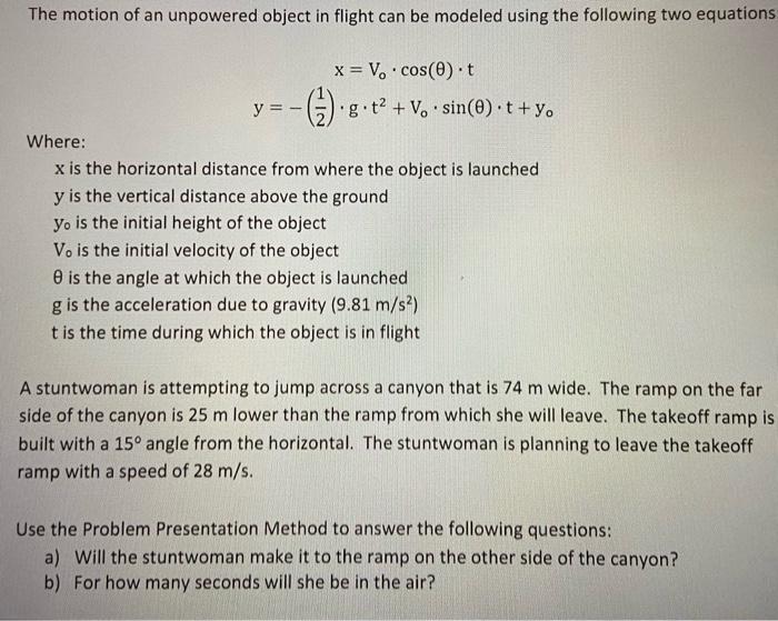 Solved The motion of an unpowered object in flight can be | Chegg.com