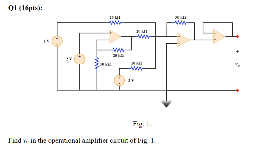 Solved Q1 (16pts):Fig. 1.Find vo ﻿in the operational | Chegg.com