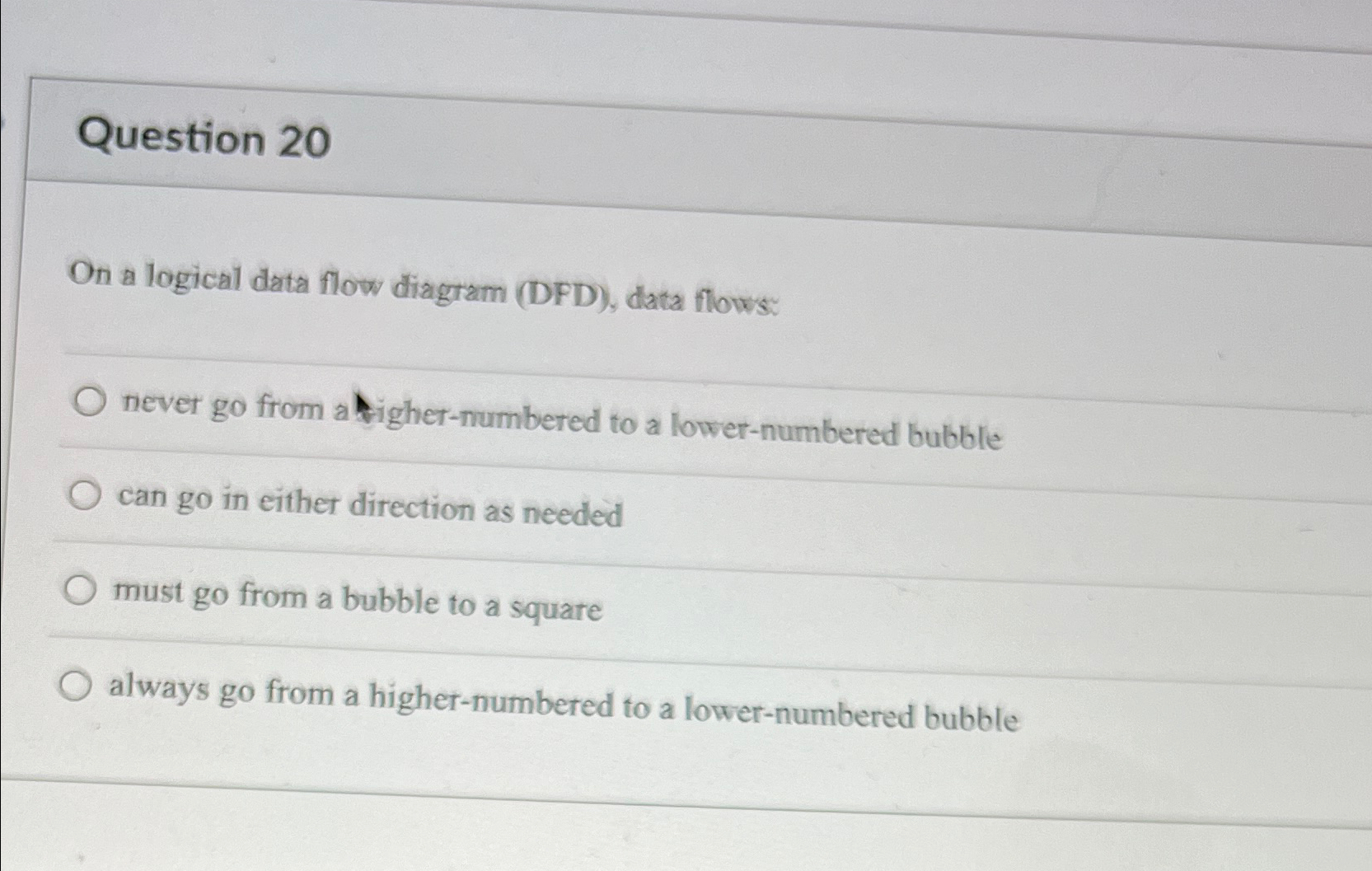 Solved Question 20On a logical data flow diagram (DFD), | Chegg.com