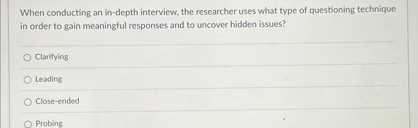 Solved When conducting an in-depth interview, the researcher | Chegg.com