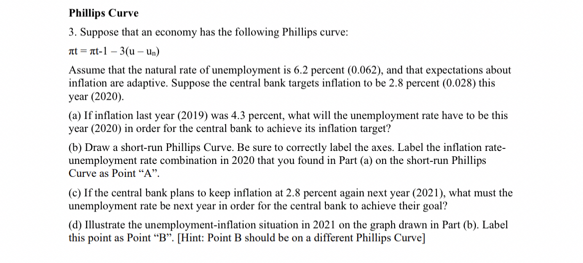 Solved Phillips Curve3. ﻿Suppose that an economy has the | Chegg.com