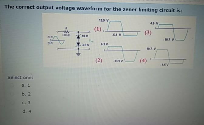 Solved The correct output voltage waveform for the zener | Chegg.com