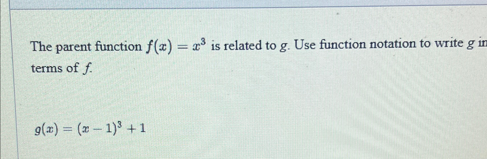 Solved The parent function f(x)=x3 ﻿is related to g. ﻿Use | Chegg.com