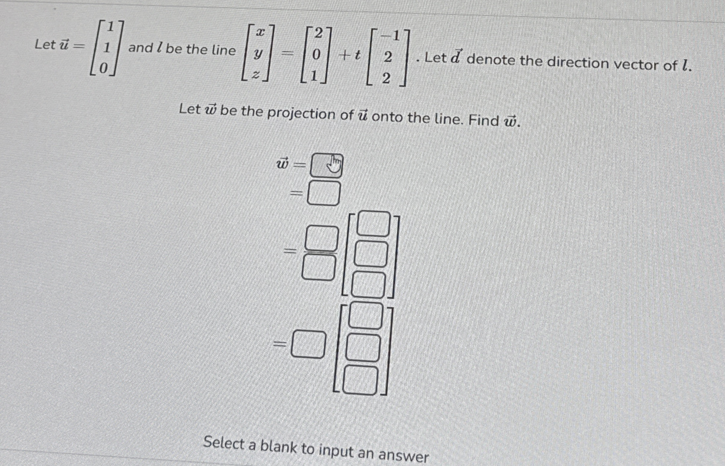 Solved Let vec(u)=[110] ﻿and l ﻿be the line | Chegg.com