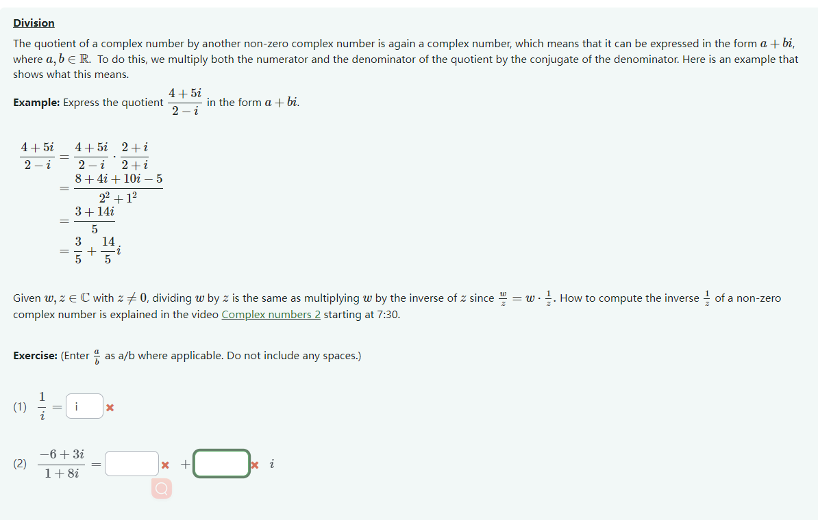 Solved DivisionThe quotient of a complex number by another | Chegg.com