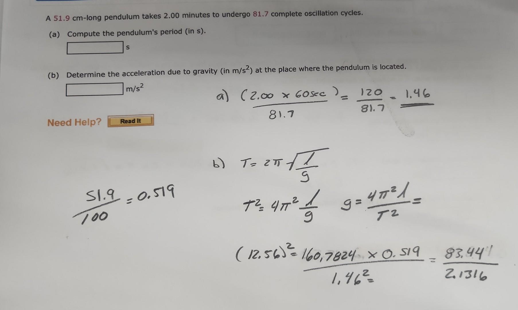 Solved m/s2 a) 81.7(2.00×60sec=81.7120=1.46 b) | Chegg.com